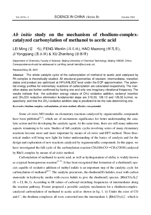 (PDF) Ab initio study on the mechanism of rhodium-complexcatalyzed ...