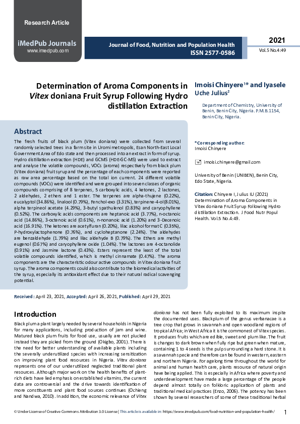 (PDF) Determination of Aroma Components in Vitex doniana Fruit Syrup ...