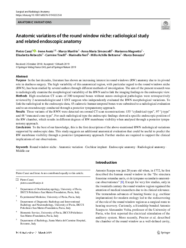 (PDF) Anatomic variations of the round window niche: radiological study ...