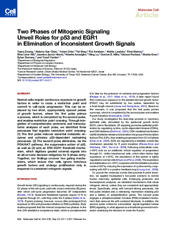 (PDF) Two Phases of Mitogenic Signaling Unveil Roles for p53 and EGR1 ...