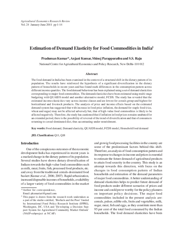 (PDF) Estimation of Demand Elasticity for Food Commodities in India