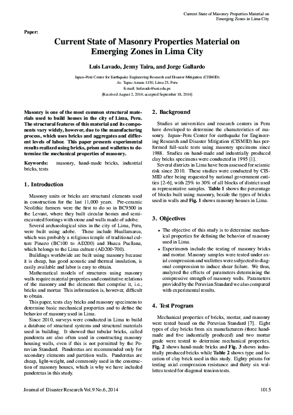 (PDF) Masonry Properties in Lima's Emerging Zones