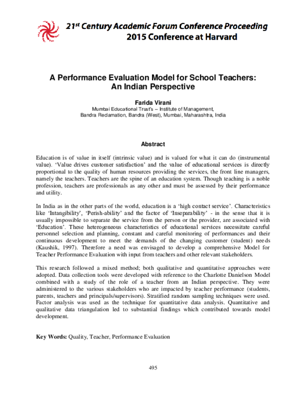 Pdf A Performance Evaluation Model For School Teachers An Indian Perspective