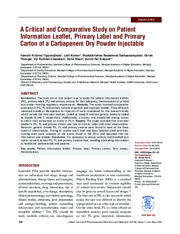 (PDF) A Critical and Comparative Study on Patient Information Leaflet, Primary Label and Primary ...