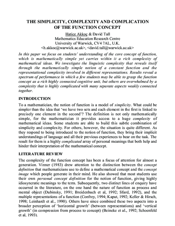 (PDF) The simplicity, complexity and complication of the function concept