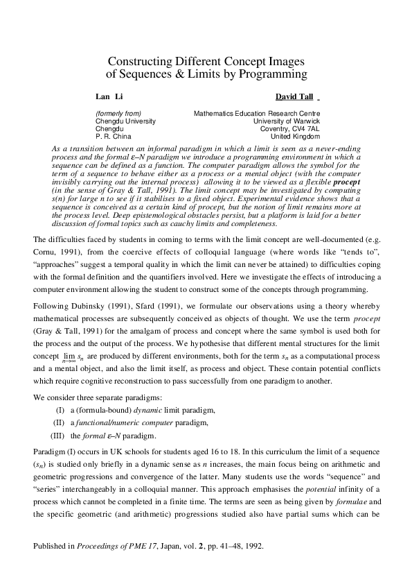 (PDF) Constructing different concept images of sequences and limits by programming