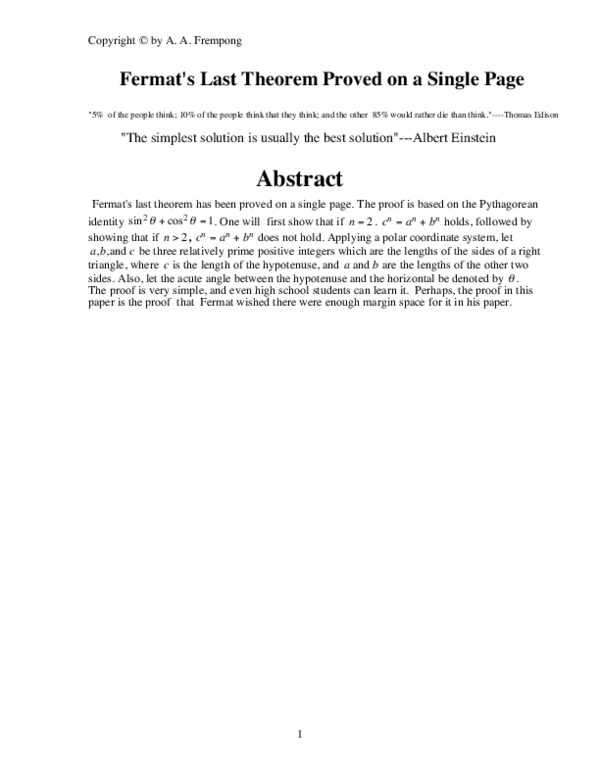 (PDF) Fermat’s Last Theorem