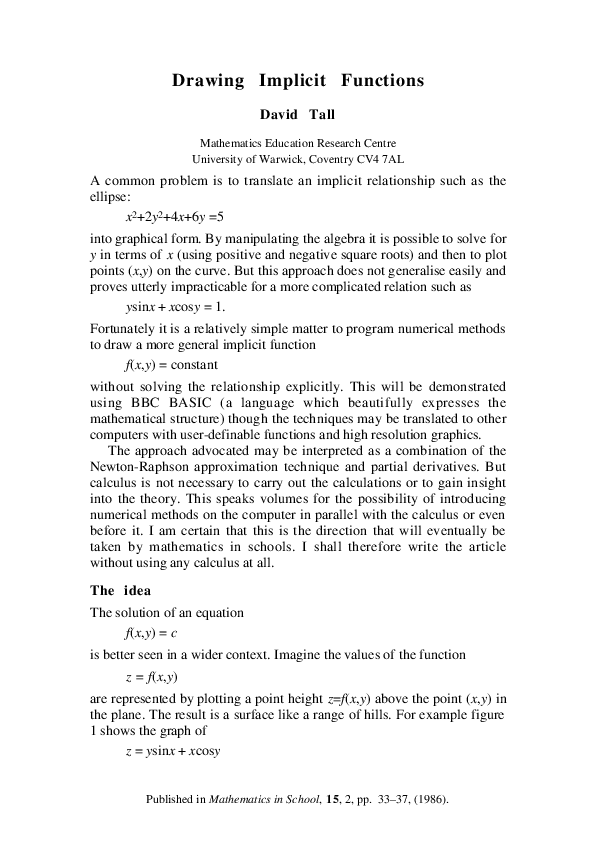 Pdf Drawing Implicit Functions