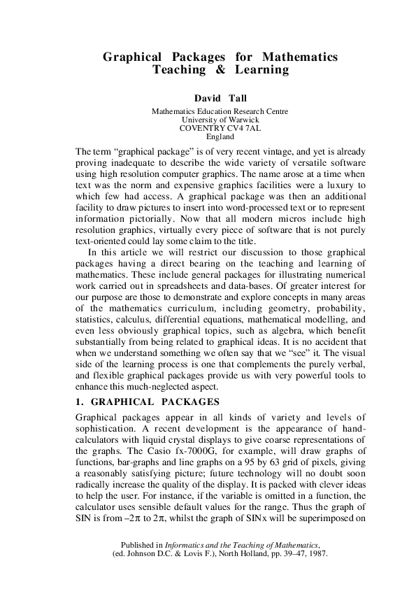 (PDF) Graphical Packages for Mathematics Teaching & Learning