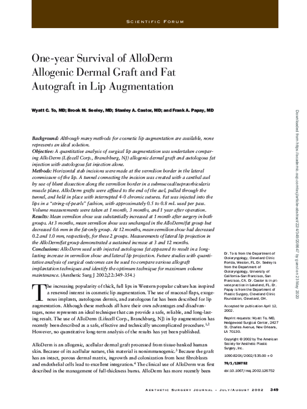 (PDF) One-year survival of AlloDerm allogenic dermal graft and fat ...