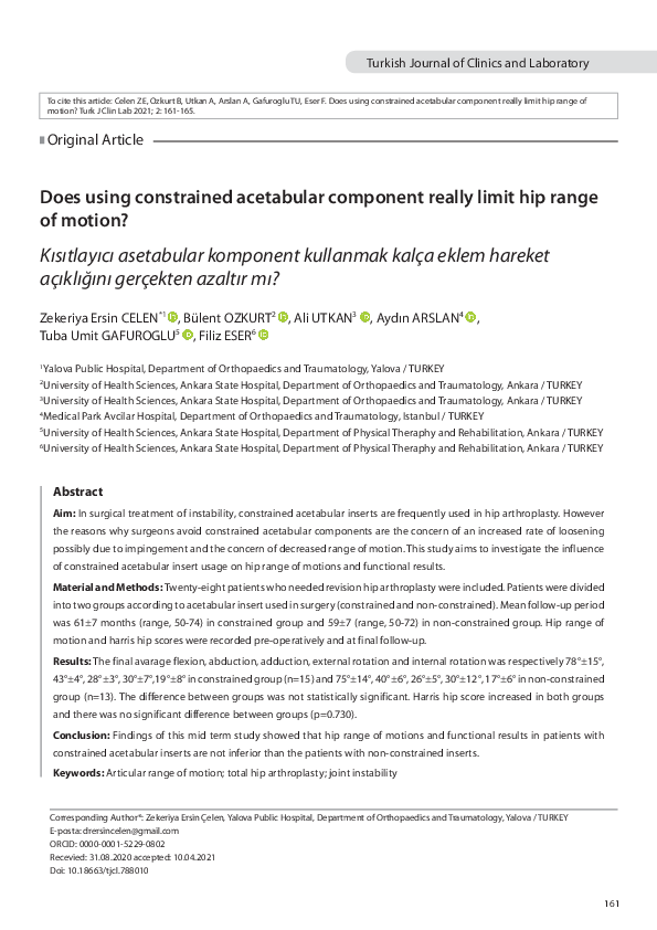 (PDF) Does using constrained acetabular component really limit hip ...
