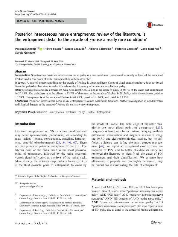 (PDF) Posterior interosseous nerve entrapments: review of the ...