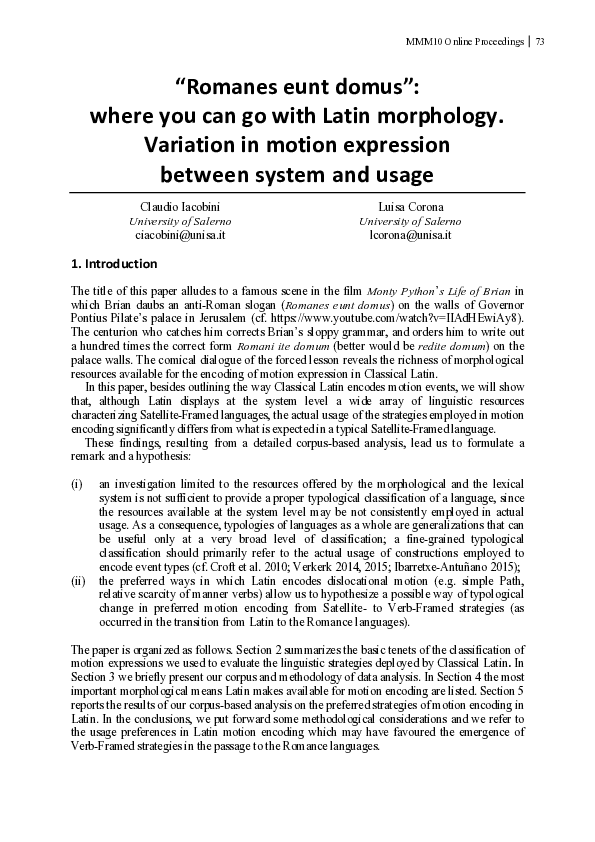 (PDF) Romanes eunt domus": where you can go with Latin morphology ...