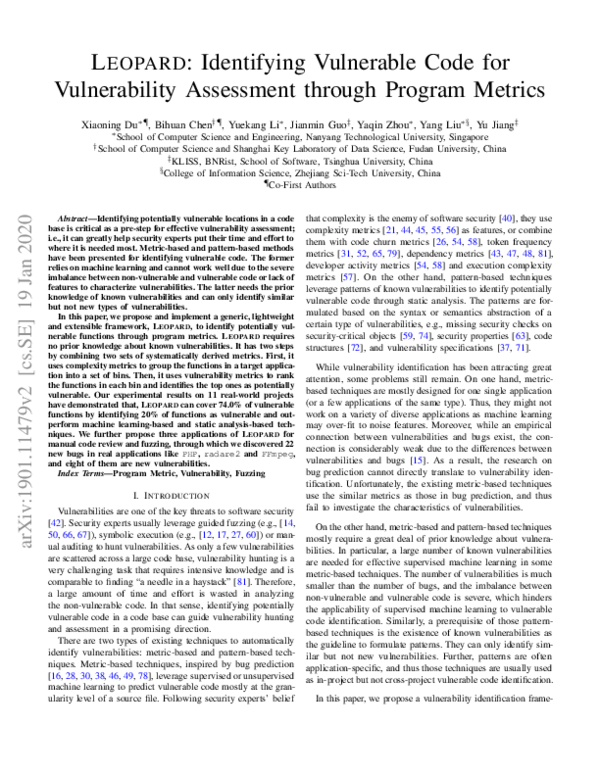 (PDF) LEOPARD: Identifying Vulnerable Code for Vulnerability Assessment Through Program Metrics ...