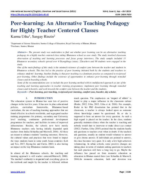 (PDF) Peer-learning: An Alternative Teaching Pedagogy for Highly ...