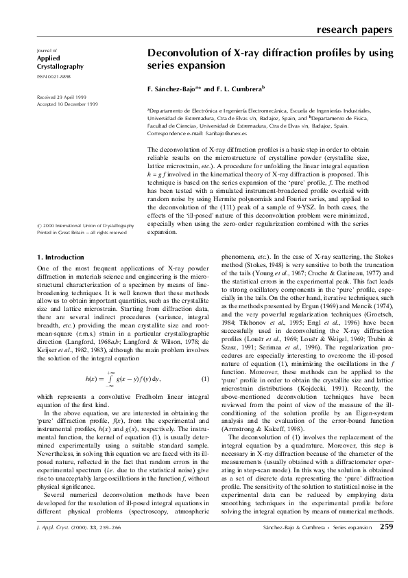 (PDF) Deconvolution of X-ray diffraction profiles by using series expansion