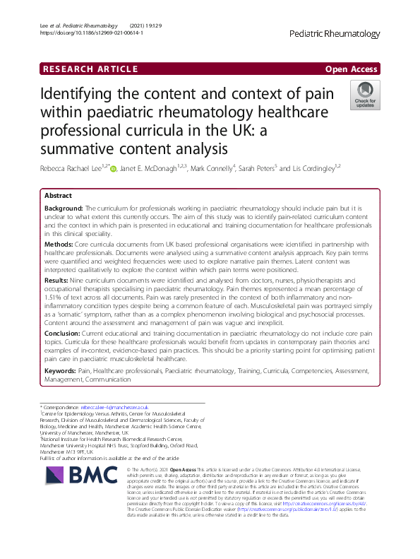 (PDF) Identifying the content and context of pain within paediatric ...