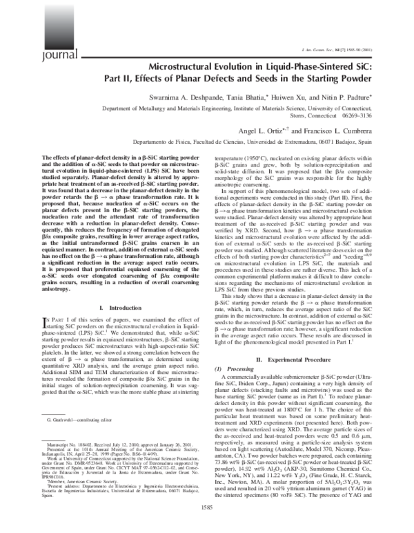 (PDF) Microstructural Evolution in Liquid-Phase-Sintered SiC: Part I, Effect of Starting Powder
