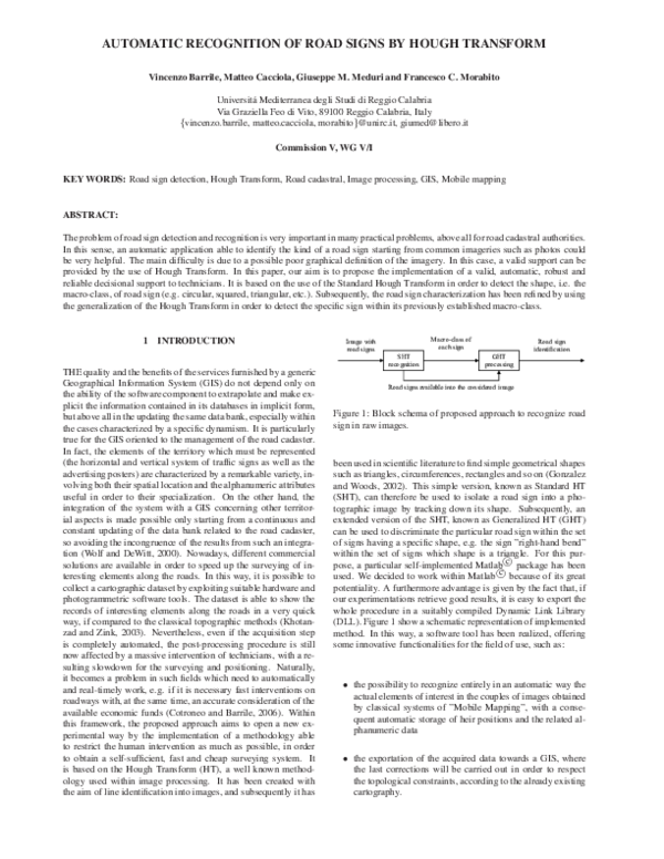 (PDF) Automatic Recognition of Road Signs by Hough Transform