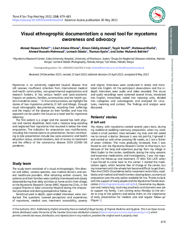 (PDF) Visual ethnographic documentation: a novel tool for mycetoma awareness and advocacy