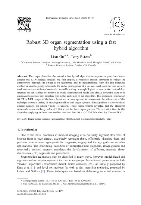 Pdf Robust 3d Organ Segmentation Using A Fast Hybrid Algorithm