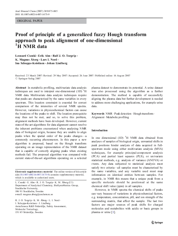 (PDF) Proof of principle of a generalized fuzzy Hough transform approach to peak alignment of ...