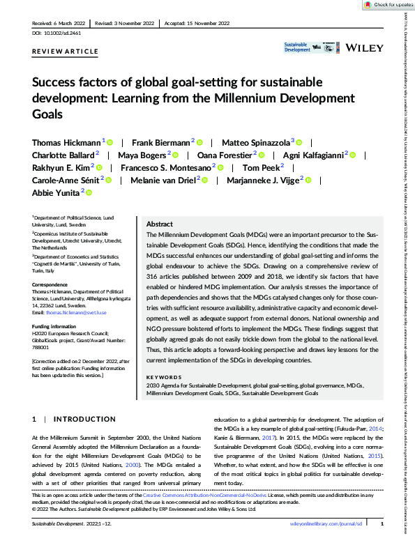 (PDF) Success factors of global goal-setting for sustainable ...