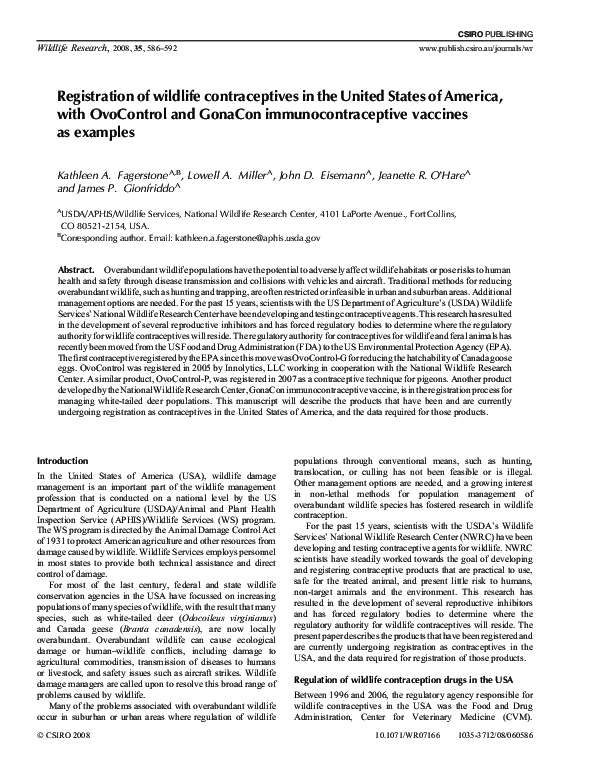 Registration of wildlife contraceptives in the United States of America ...