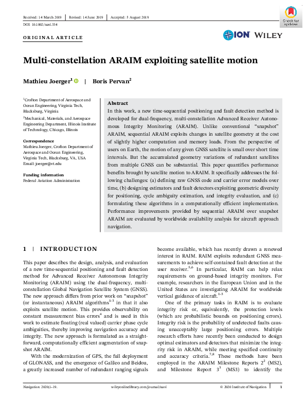 (PDF) Multi‐constellation ARAIM exploiting satellite motion