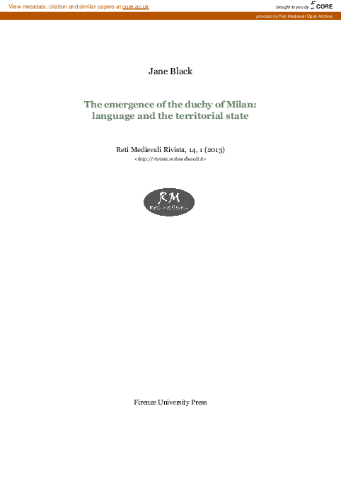 (PDF) The emergence of the duchy of Milan: language and the territorial ...