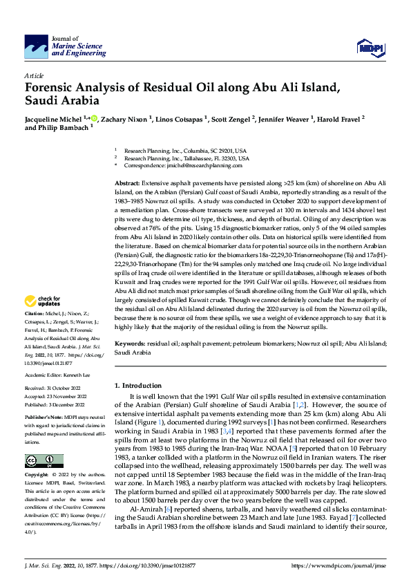 (PDF) Forensic Analysis of Residual Oil along Abu Ali Island, Saudi Arabia