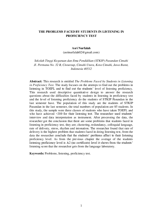 (PDF) THE PROBLEMS FACED BY STUDENTS IN LISTENING IN PROFICIENCY TEST