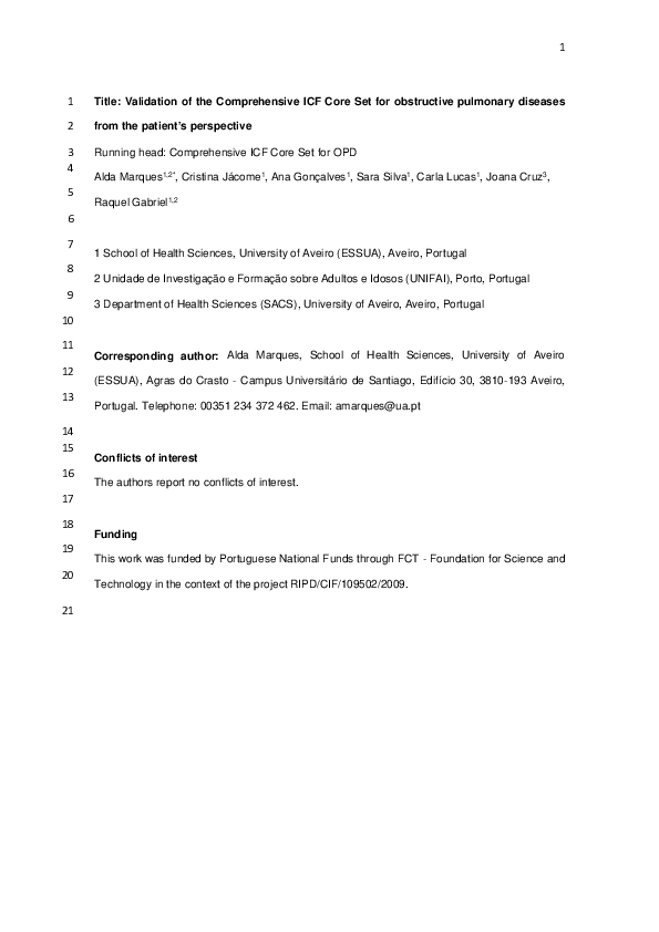 (PDF) Validation of the Comprehensive ICF Core Set for obstructive pulmonary diseases from the ...
