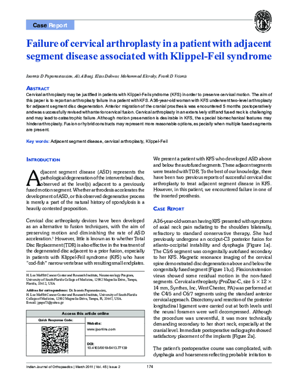 (PDF) Failure of cervical arthroplasty in a patient with adjacent ...