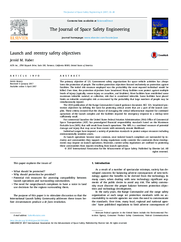 (PDF) Launch and reentry safety objectives
