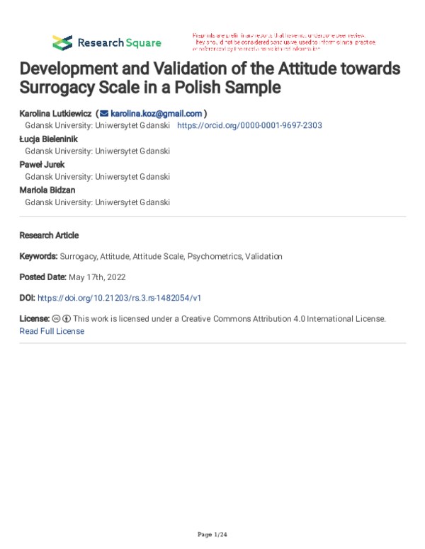 (PDF) Development and Validation of the Attitude towards Surrogacy Scale in a Polish Sample