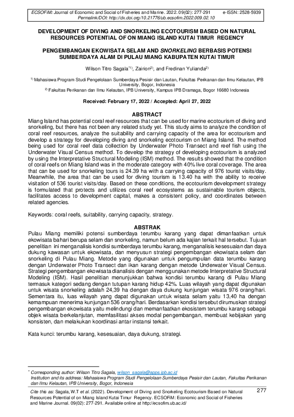 (PDF) Development of Diving and Snorkeling Ecotourism Based on Natural ...