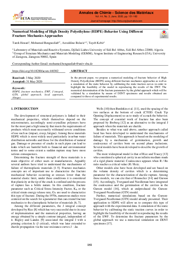 (PDF) Numerical Modeling of High Density Polyethylene (HDPE) Behavior ...