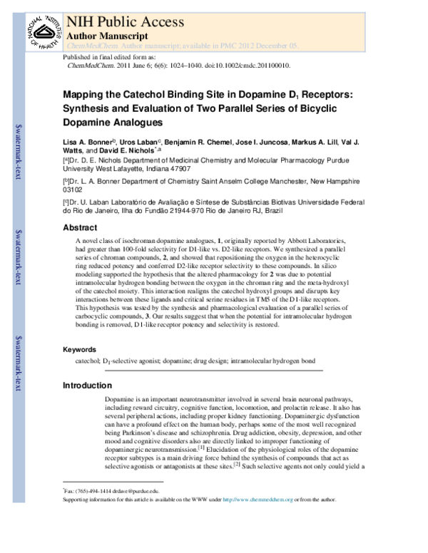(PDF) Mapping the Catechol Binding Site in Dopamine D1 Receptors ...