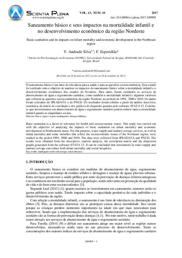 (PDF) Saneamento básico e seus impactos na mortalidade infantil e no ...