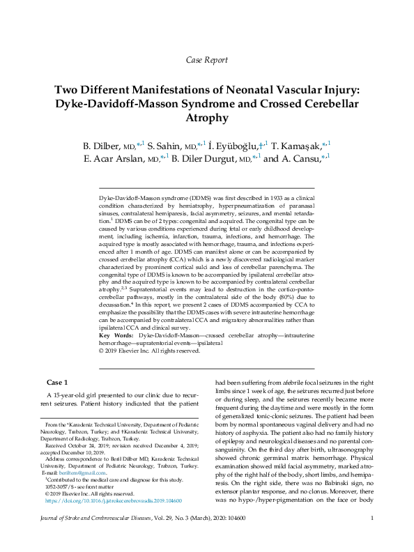 (PDF) Two Different Manifestations of Neonatal Vascular Injury: Dyke ...