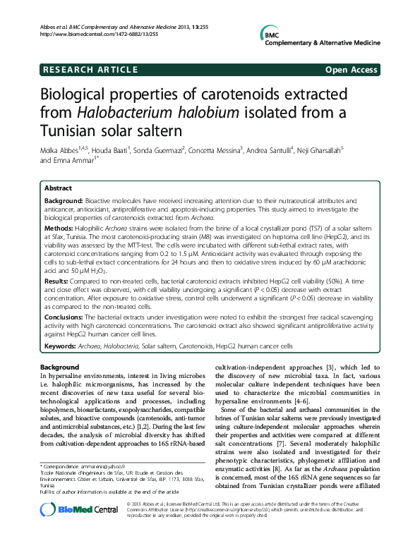 (PDF) Biological properties of carotenoids extracted from Halobacterium halobium isolated from a ...