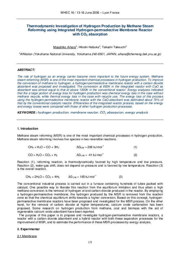 (PDF) Thermodynamic investigation of hydrogen production by methane ...