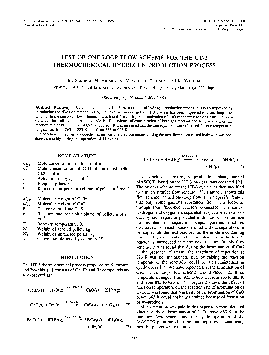 (PDF) Test of one-loop flow scheme for the UT-3 thermochemical hydrogen ...