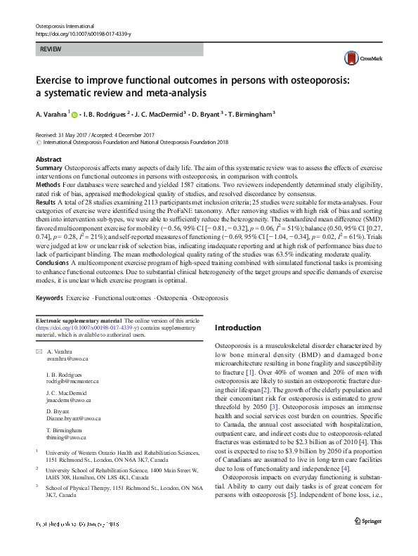 (PDF) Exercise to improve functional outcomes in persons with ...