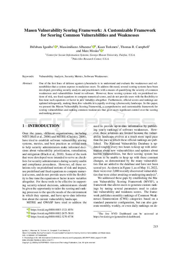 (PDF) Mason Vulnerability Scoring Framework: A Customizable Framework ...