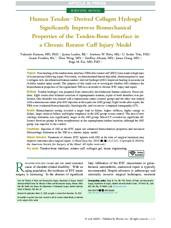 (PDF) Human Tendon–Derived Collagen Hydrogel Significantly Improves ...