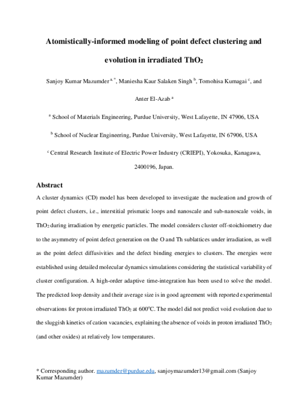 Pdf Atomistically Informed Modeling Of Point Defect Clustering And