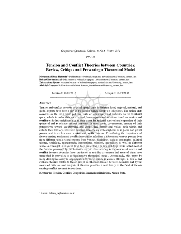 (PDF) Tension and Conflict Theories between Countries: Review, Critique ...