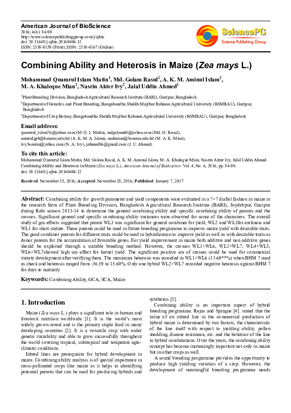 (PDF) COMBINING ABILITY AND HETEROSIS IN MAIZE (Zea mays L.)